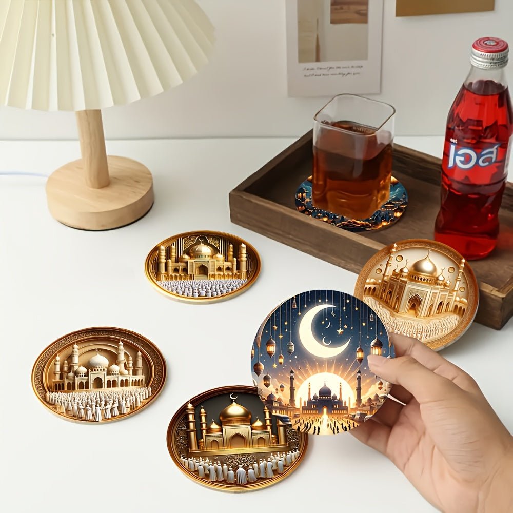 6pcs Elegant Ramadan-Themed Wooden Coaster Set
